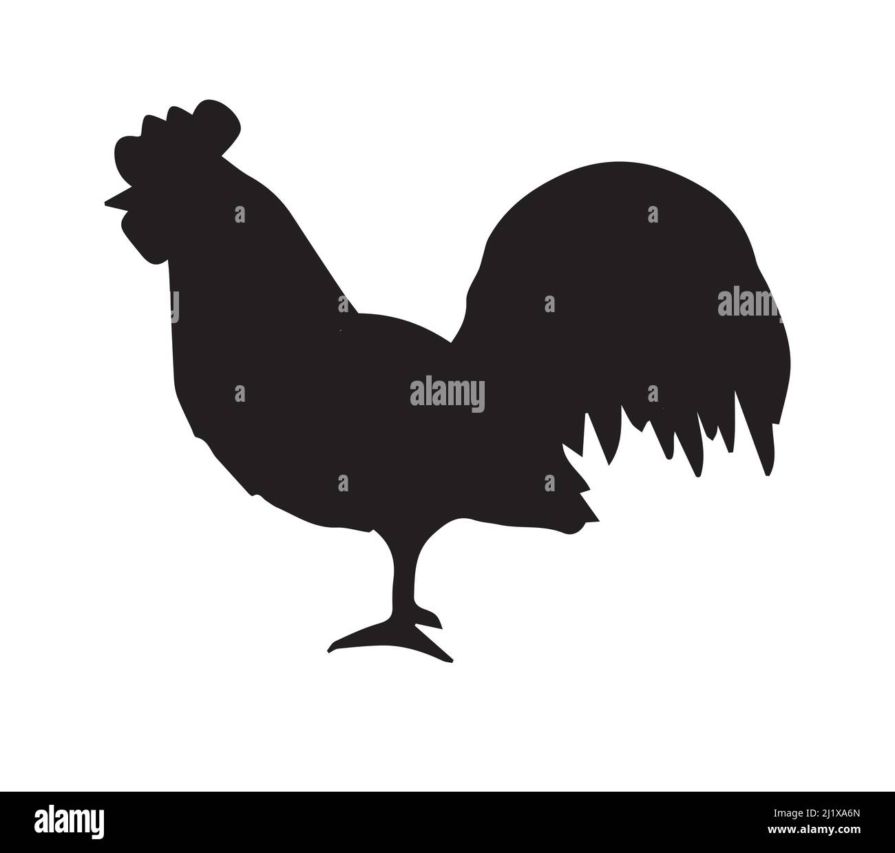 Vector flat black rooster silhouette isolated on white background Stock ...