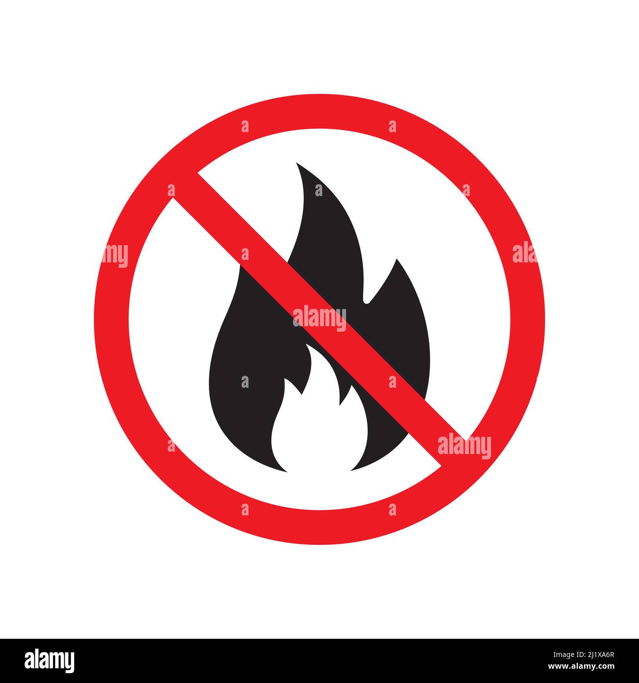 Vector flat black fire icon crossed in red circle. No fire sign ...