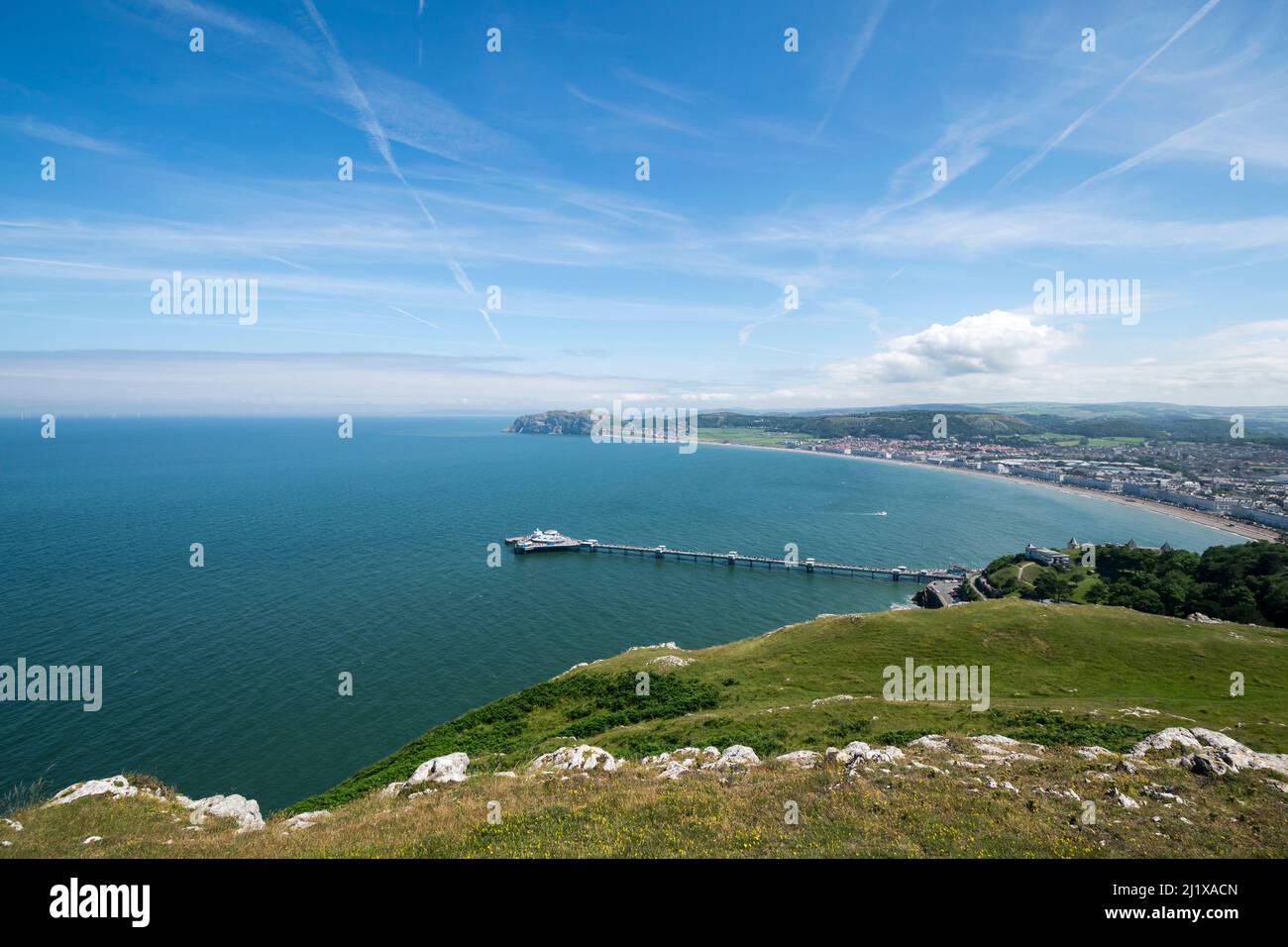 View to Llandudno looking down on the pier from the Great Ormes head on ...