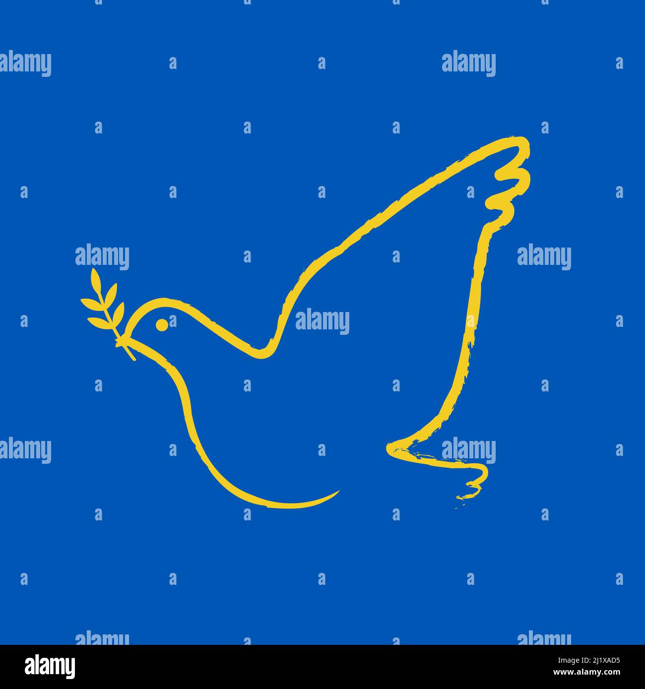 Peace for Ukraine. Dove flying on blue background. Yellow outline ...