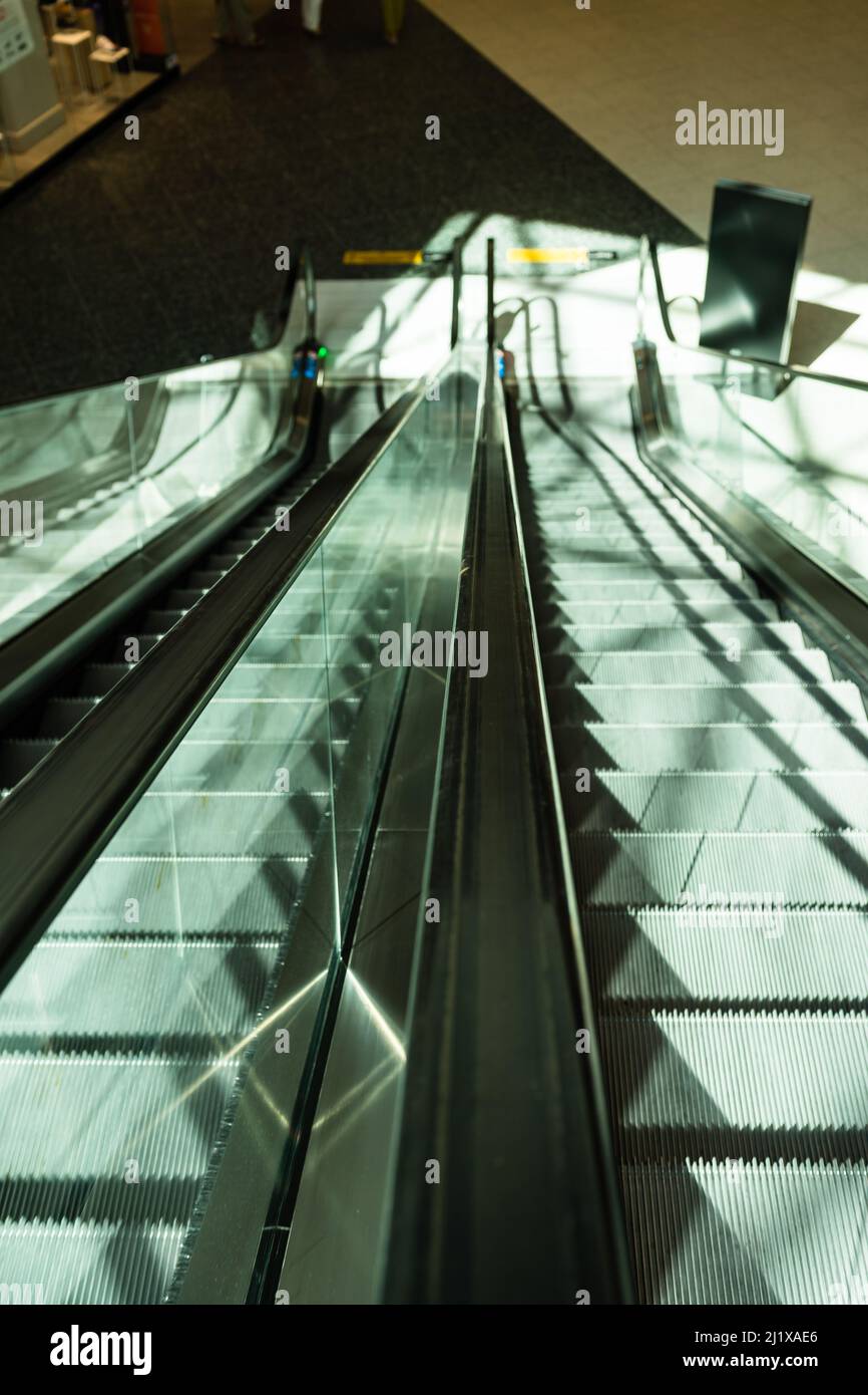Travelator, moving walkway in shopping centre in bucharest, Romania ...
