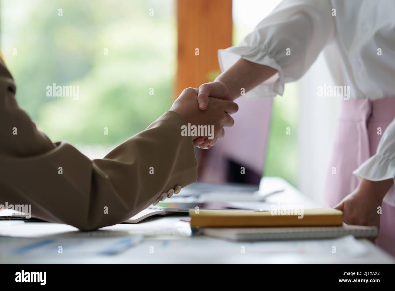 Business people successful negotiation and handshake. celebration ...