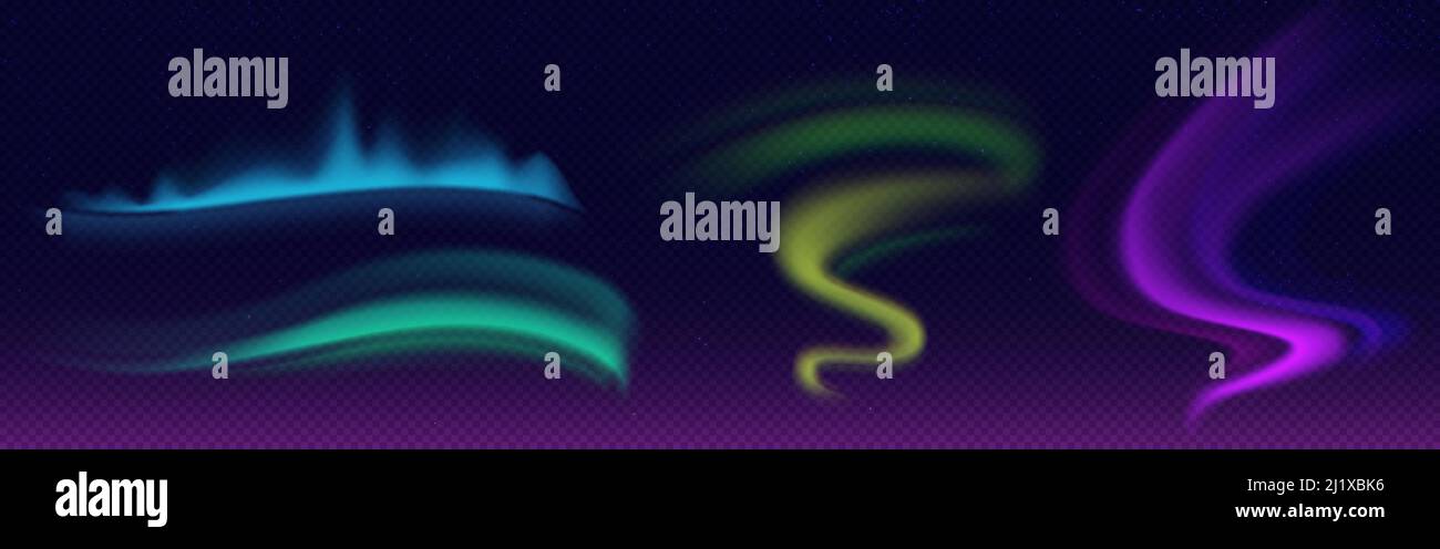 Aurora borealis, northern lights set isolated on transparent background ...