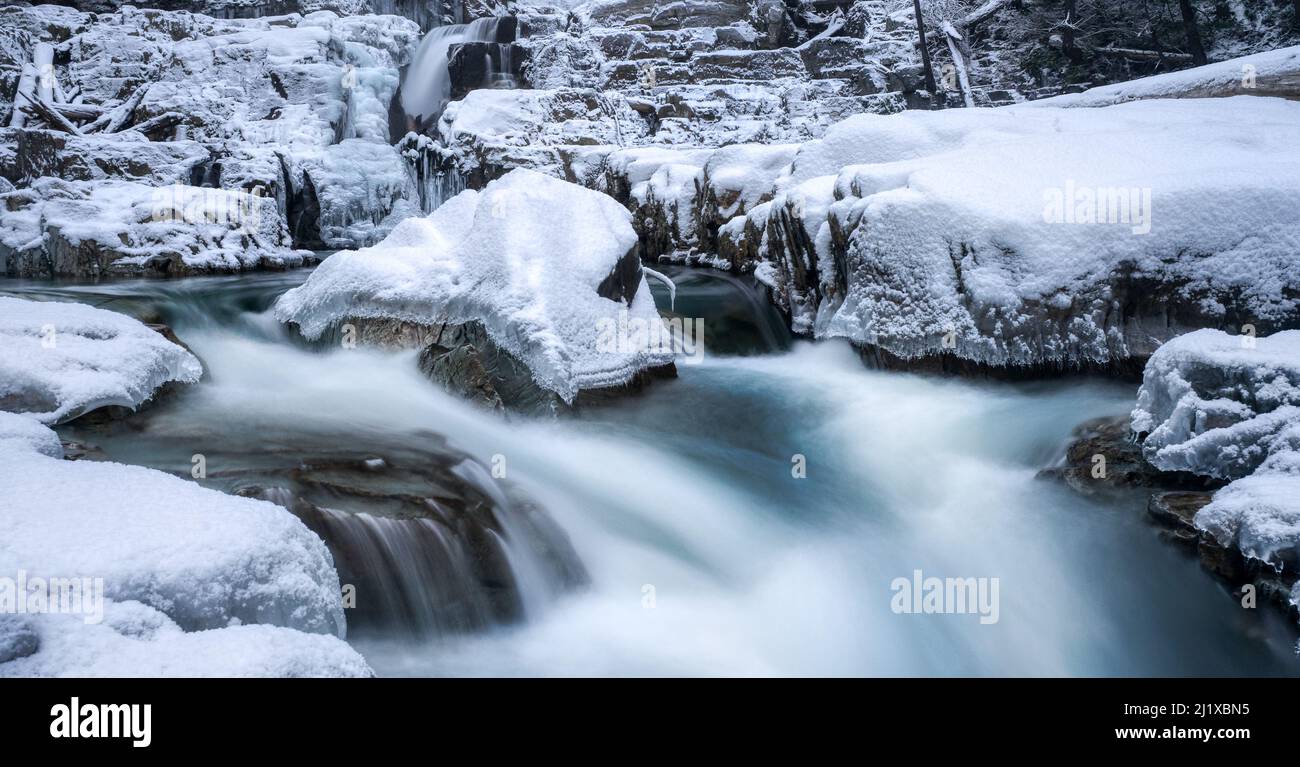 Close up of a water fall Myra Falls Strathcona Provincial Park Stock ...