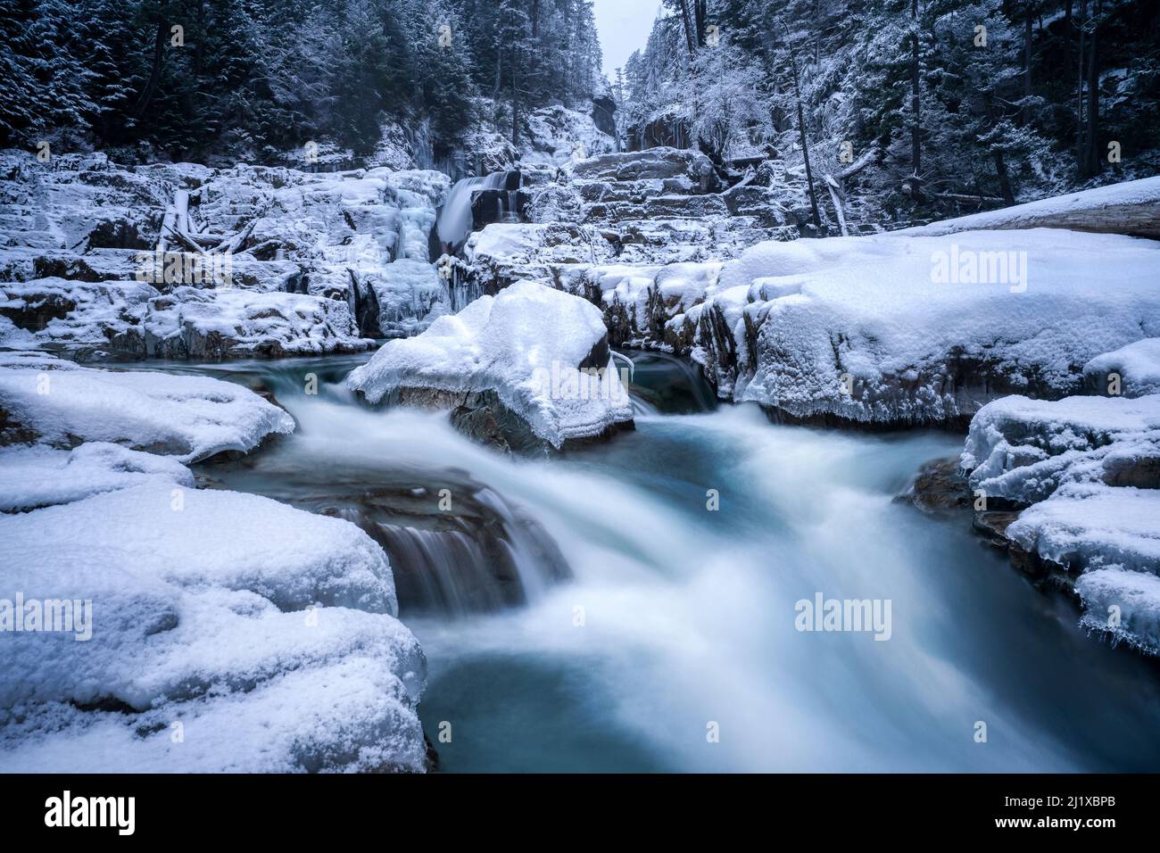 Winter wonderland water fall Myra Falls Vancouver Island Stock Photo ...