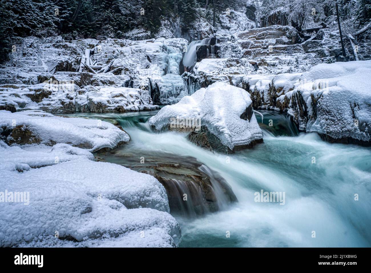 winter wonderland water fall Myra Falls Vancouver Island Stock Photo ...