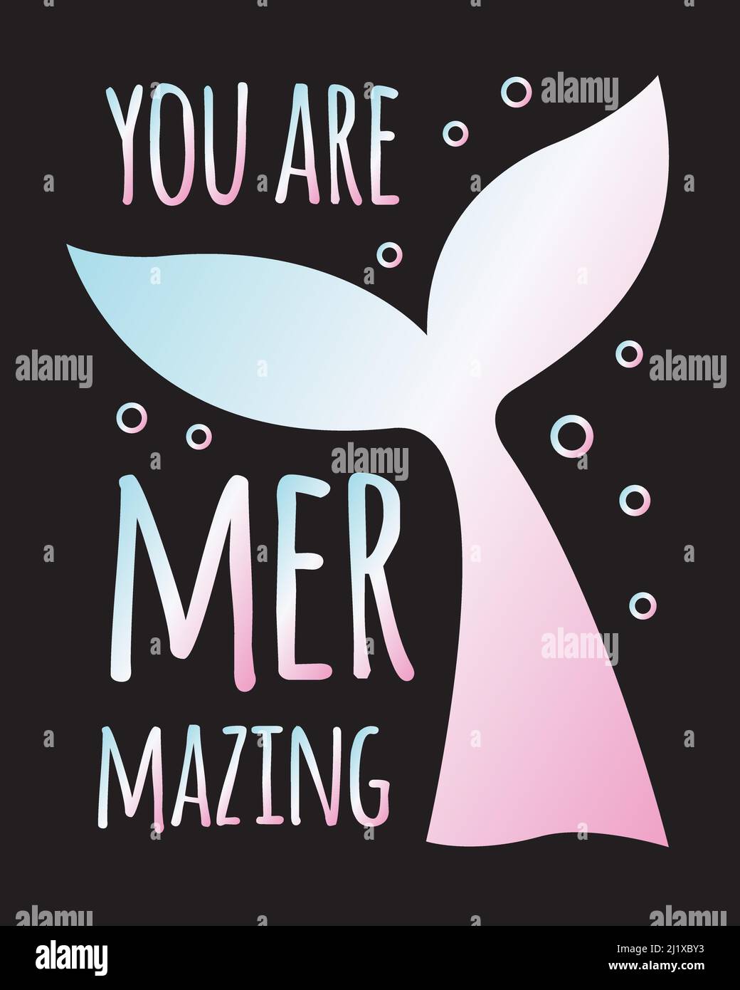 Vector holographic mermaid quote with fish tail isolated on black ...