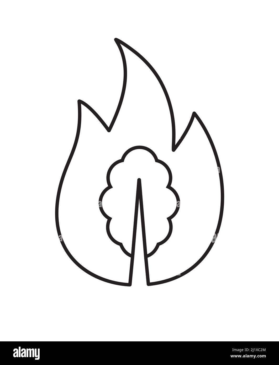 Vector black outline forest fire icon isolated on white background ...