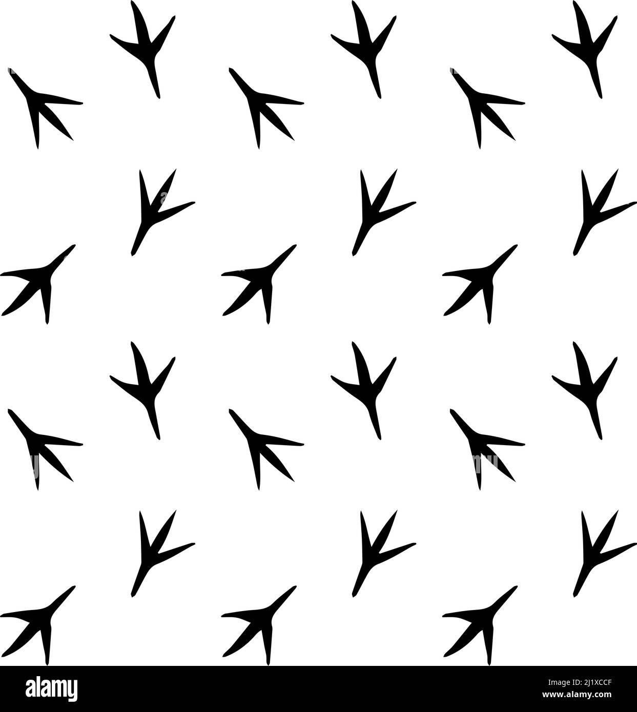 Vector seamless pattern of bird foot print steps isolated on white ...