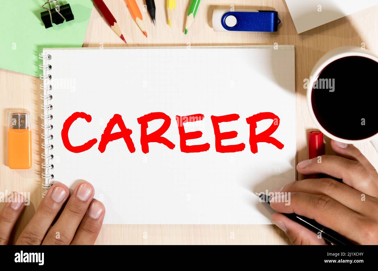 CAREER word written on notebook, business concept Stock Photo - Alamy