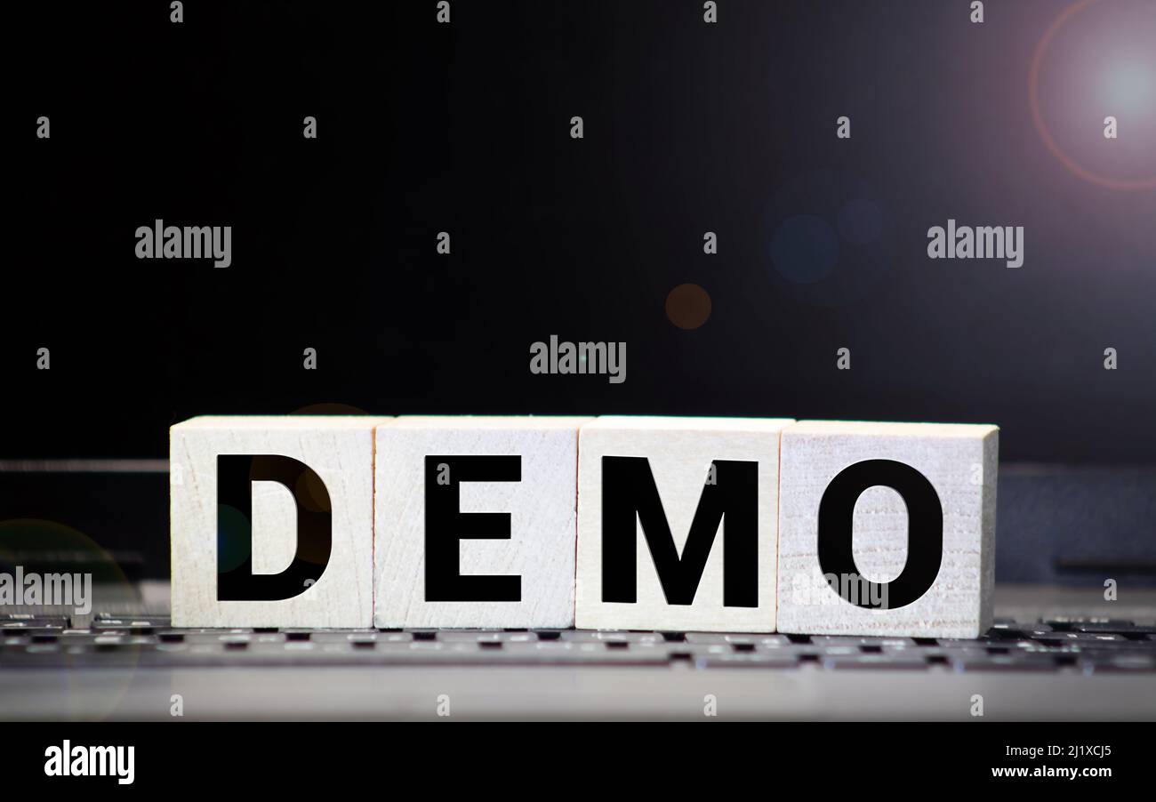 DEMO word made with building blocks isolated on white Stock Photo - Alamy