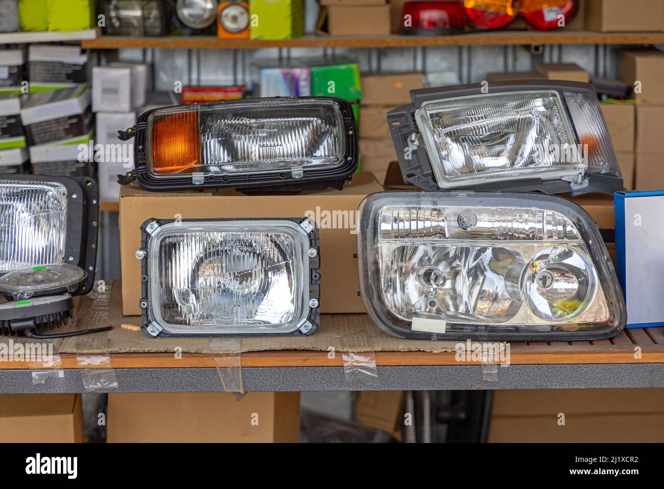 New Headlights Parts for Vans and Trucks Stock Photo - Alamy