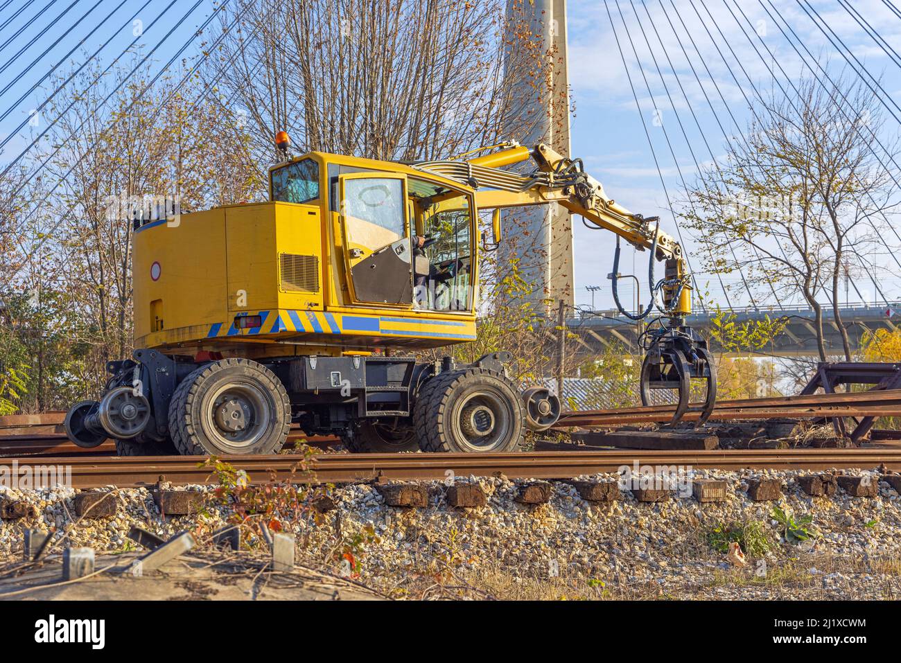 Removing Old Railroad Ties and Railway Tracks With Grappling Forks ...