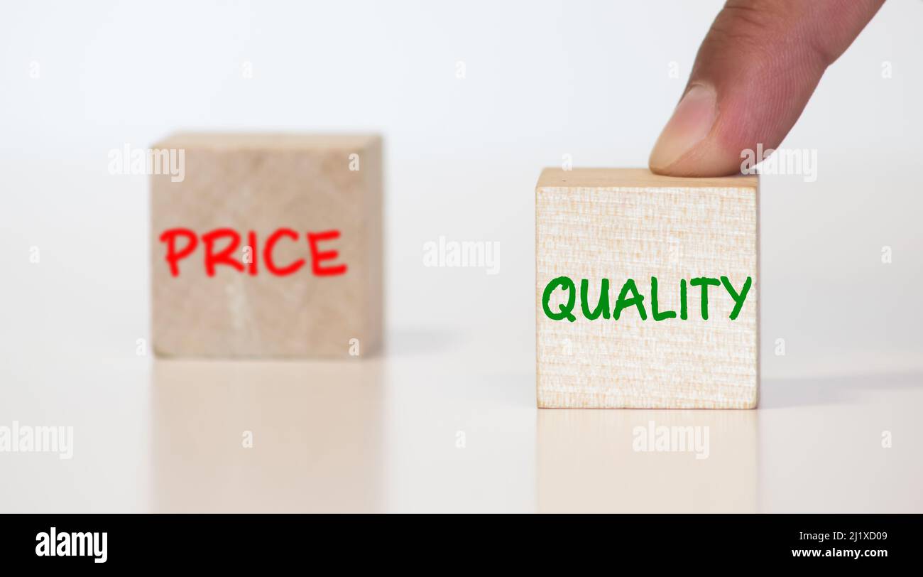 Symbol for choosing quality instead of a cheap price. Two Hands hold ...