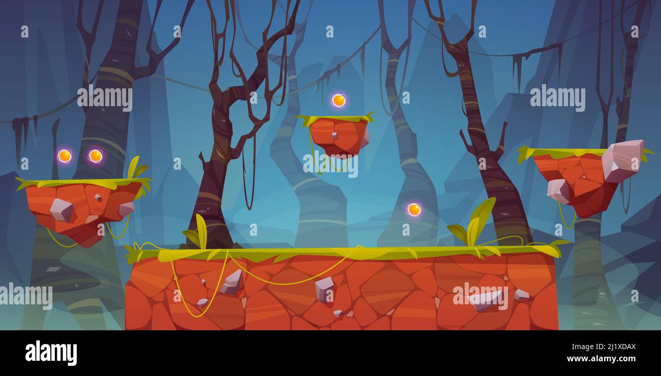 Game platform cartoon forest landscape, 2d ui design for computer or ...