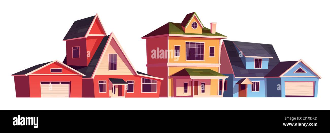 Suburb houses, residential cottages, real estate countryside buildings ...