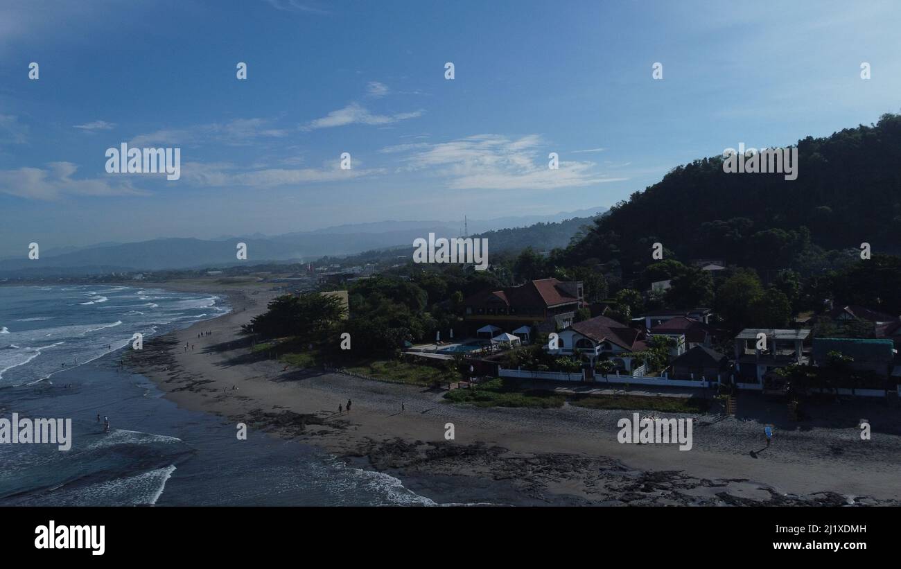 An aerial shot of the coastline in the countryside of the Philippines ...