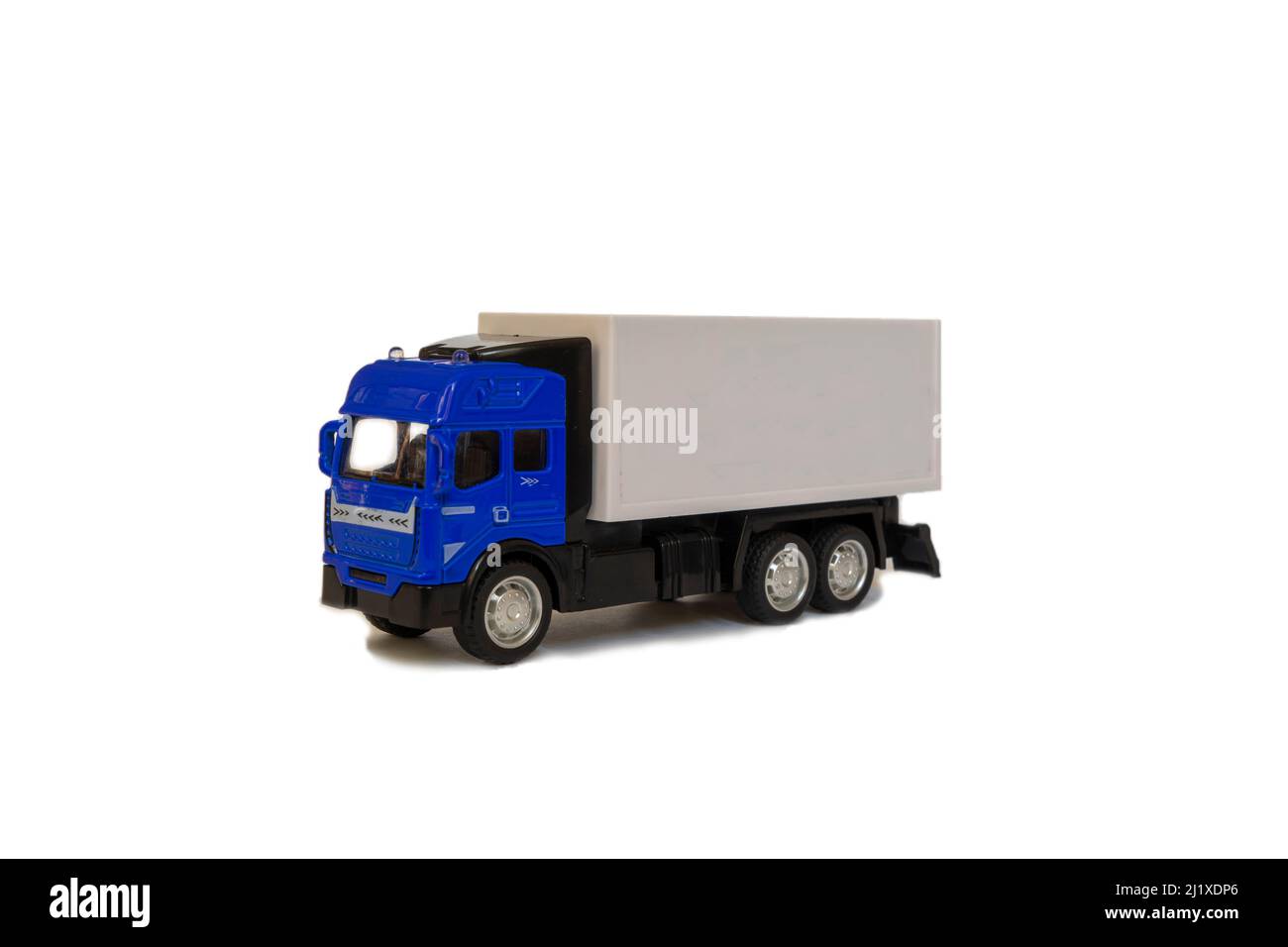A blue semi-trailer with a white trailer attached. Isolated on a white ...