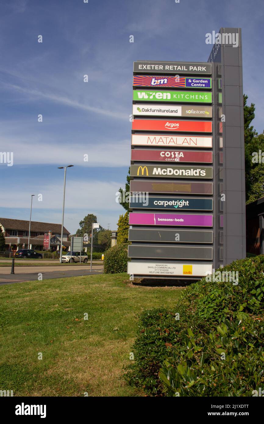 EXETER, DEVON, UK - SEPTEMBER 21, 2021 coloured signage for Exeter ...