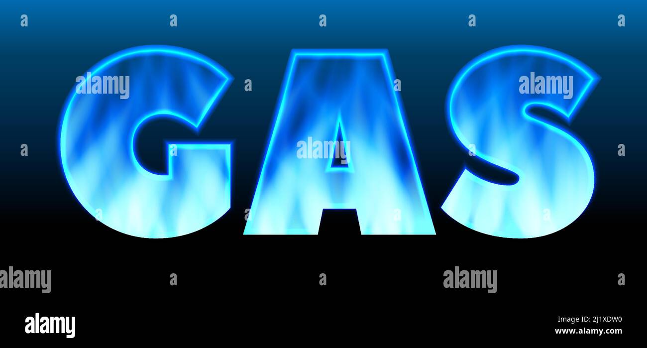 GAS letters with gas flame. Banner on dark blue background. Neon ... GAS letters with gas flame. Banner on dark blue background. Neon ...