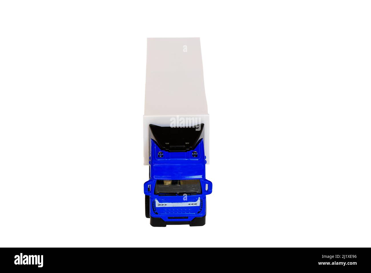 A blue semi-trailer with a white trailer attached. Isolated on a white ...