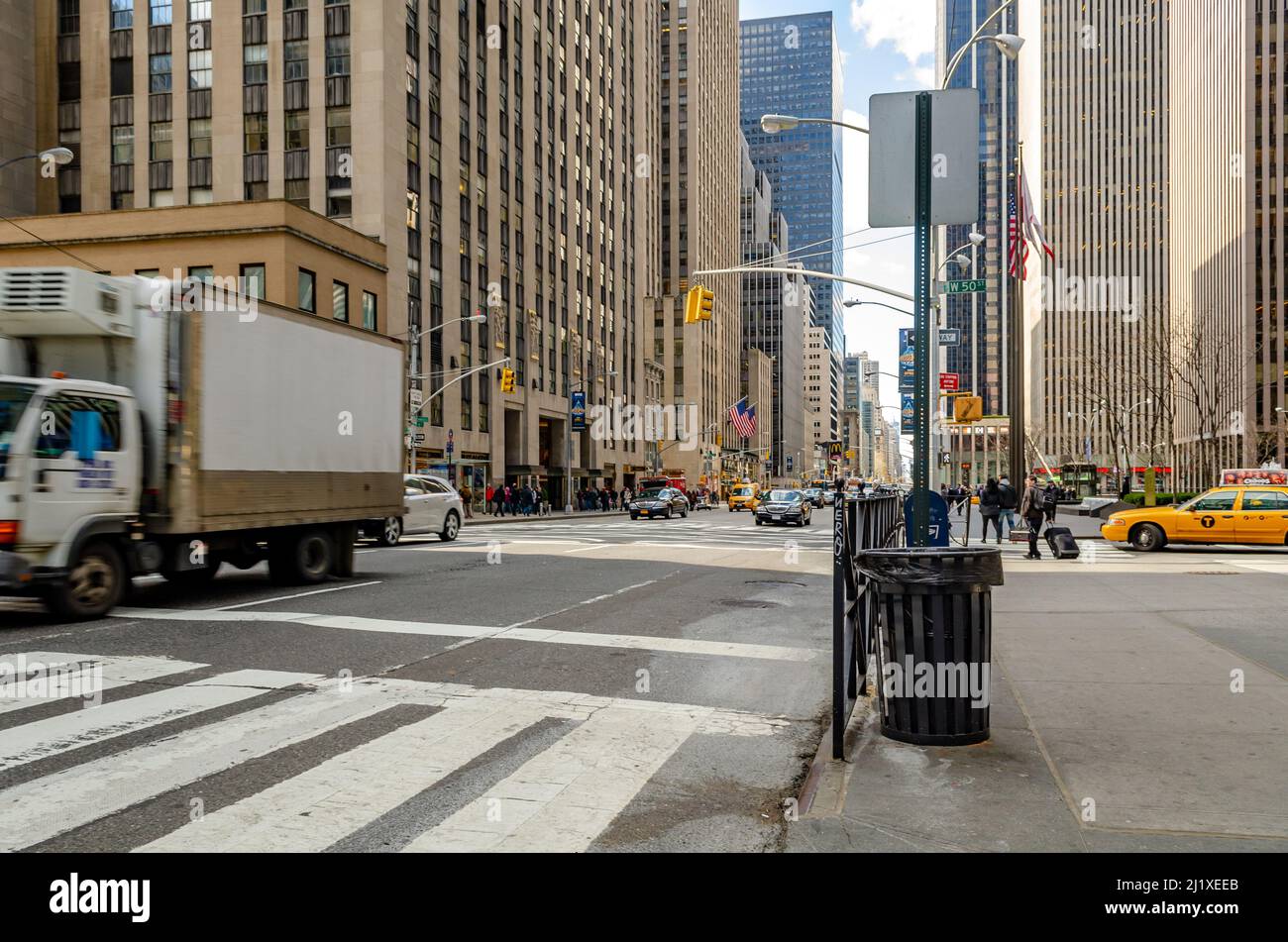 Manhattan New York City, Street near Radio City Music Hall with lots of ...