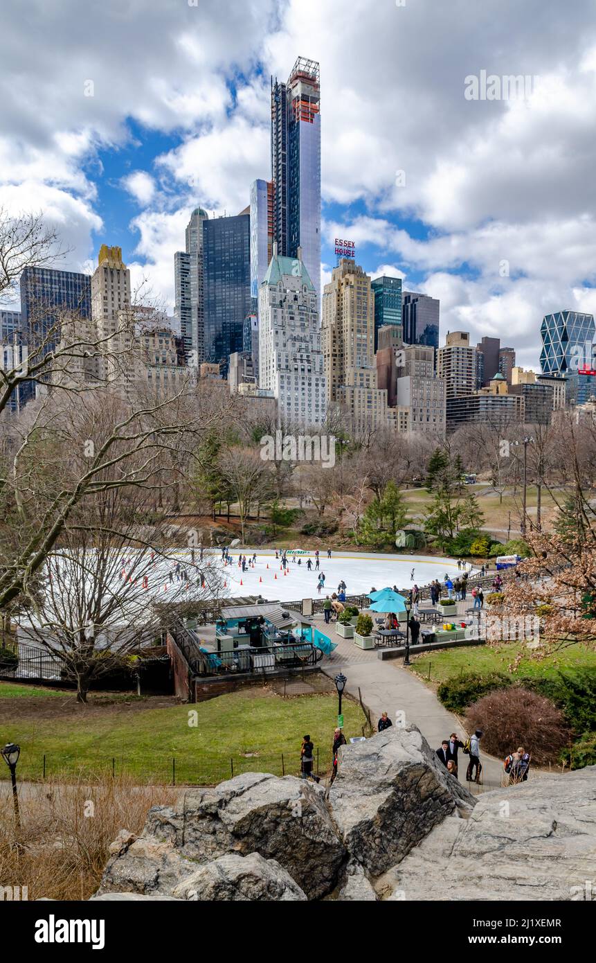 Wollman Rink with People Ice Skating during daytime in winter, view ...