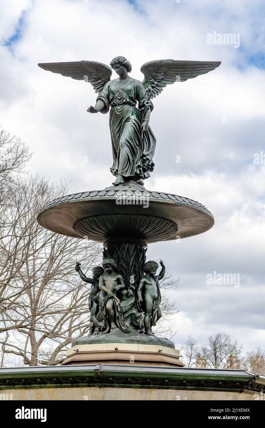 Angel of the Waters Sculpture close-up, front view from low angle at ...