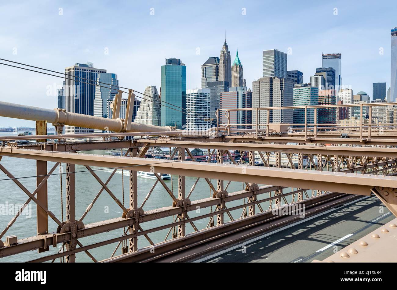 Skyline of Manhattan, New York City with brown steel construction of ...