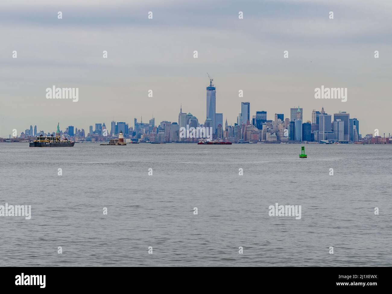 Skyline of Manhattan, New York City with Hudson river in forefront ...