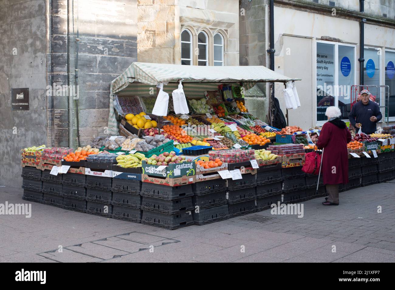 Fruit and Vegetable stall on Ayr High Street Stock Photo - Alamy