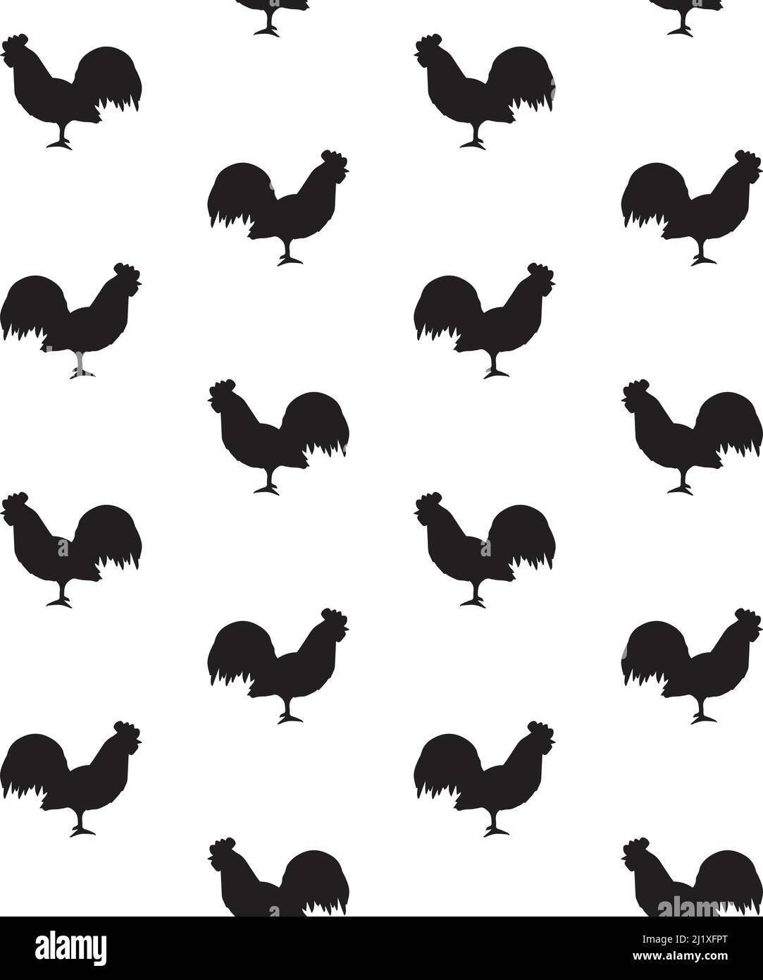 Vector seamless pattern of black rooster silhouette isolated on white ...