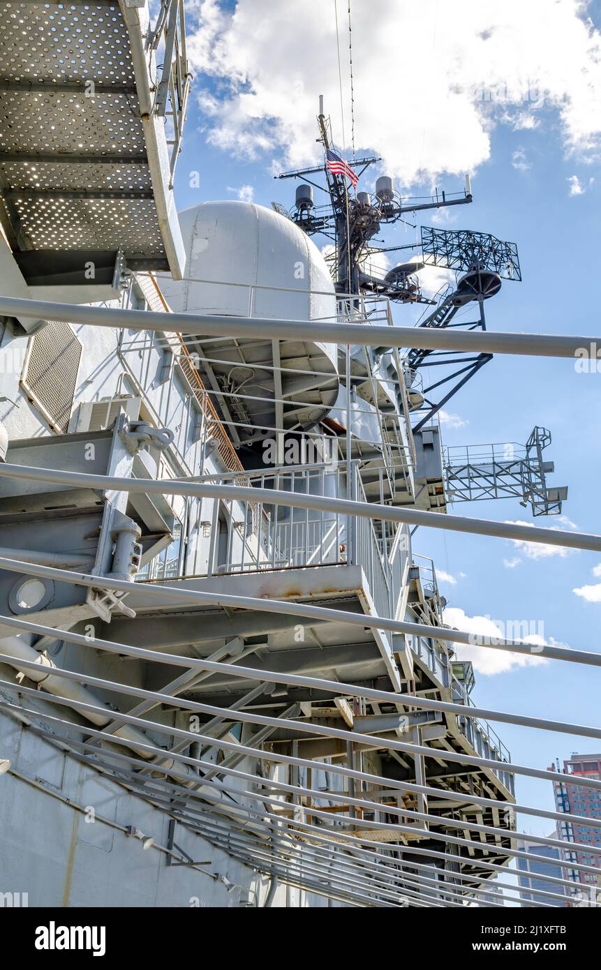 Looking up to the Tower of the Intrepid ship, Intrepid Sea-Air-Space ...