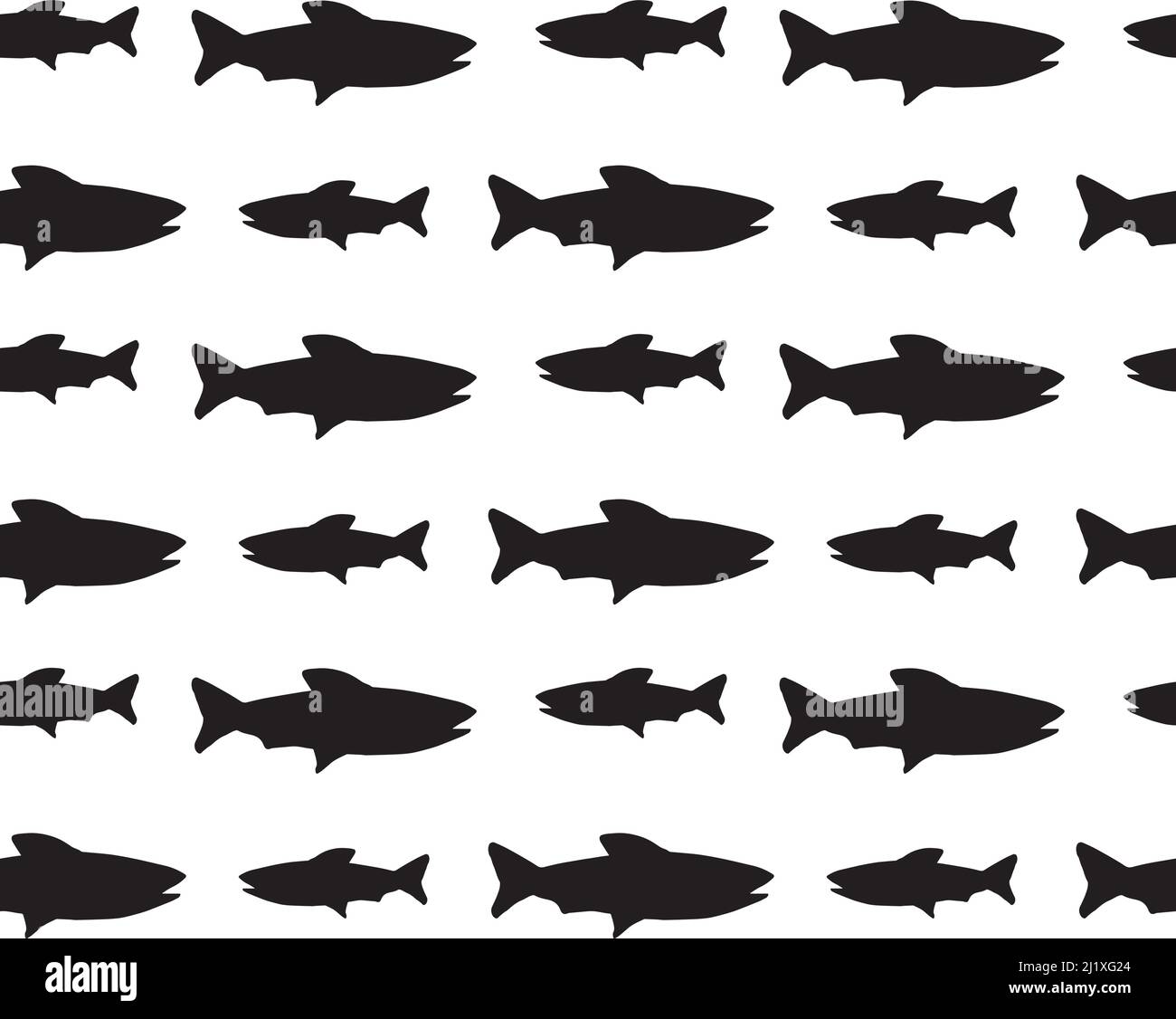 Vector seamless pattern of black fish silhouette isolated on white ...