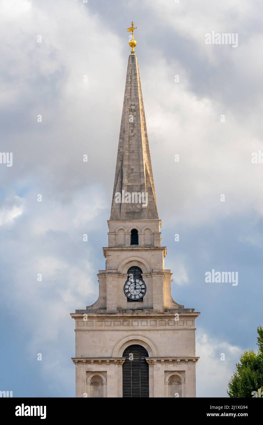 White stone spire of Christ Church Spitalfields by architect Nicholas ...