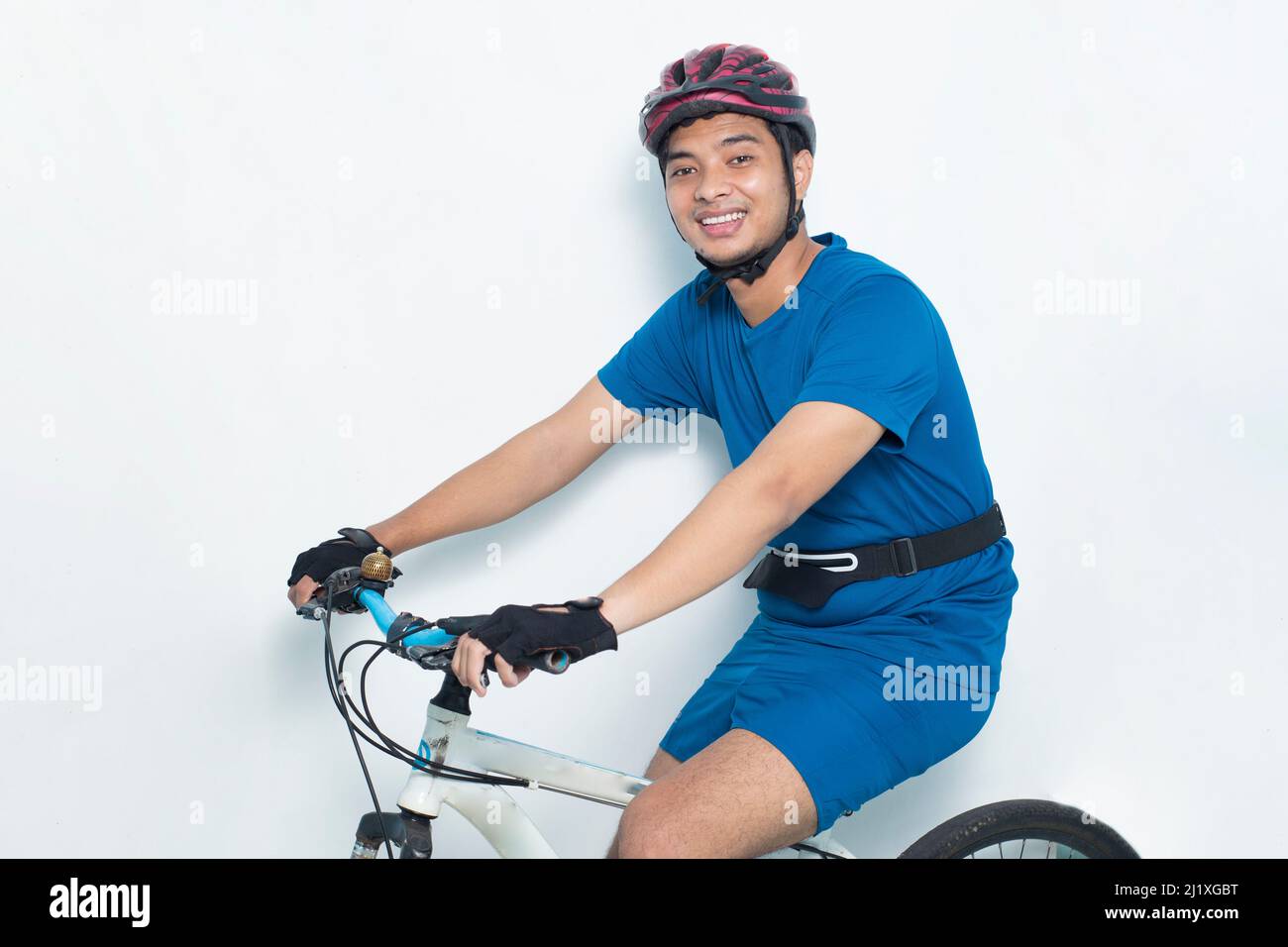 portrait young asian man cyclist isolated on white background Stock ...