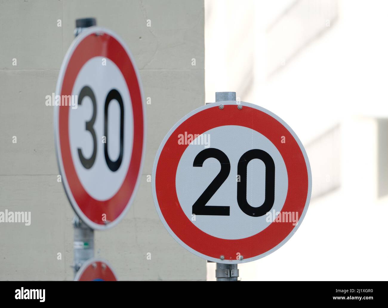 Stuttgart, Germany. 28th Mar, 2022. Road signs indicating Tempo 20 and ...