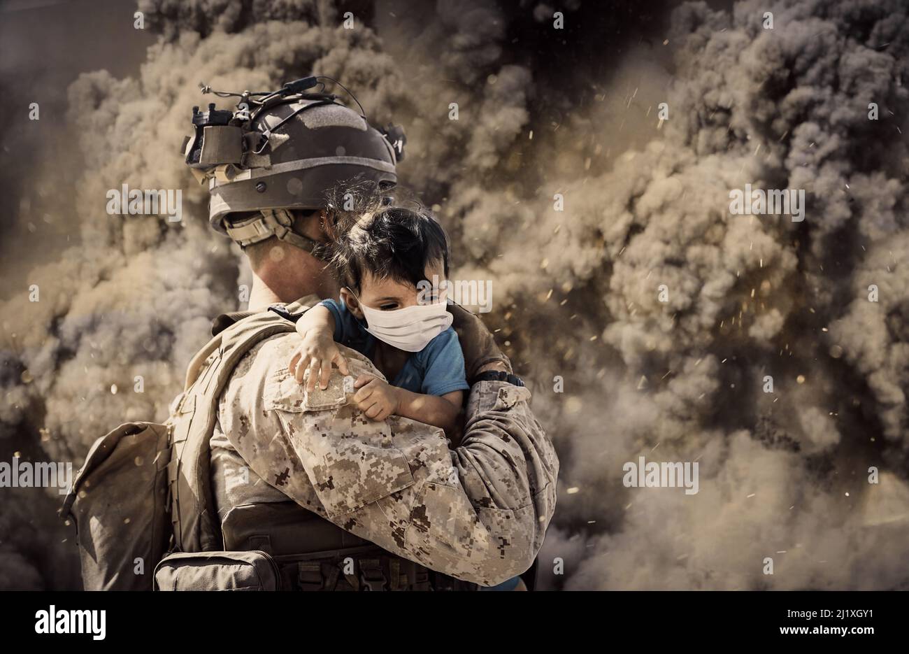 Soldier helping boy hi-res stock photography and images - Alamy
