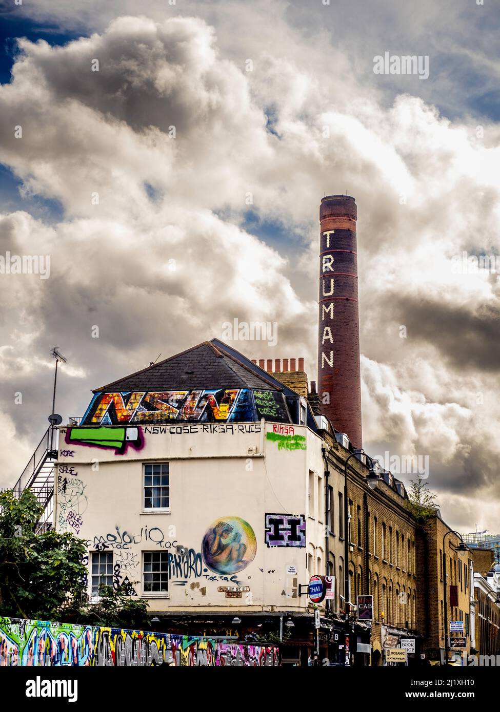 Truman's Brewery chimney seen from Brick Lane. East London. UK Stock ...