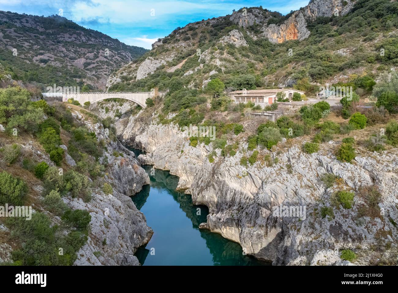 The Devil bridge in the Herault department, touristic landmark in ...