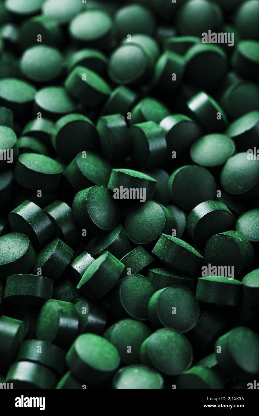 Green tablets from spirulina vegetarian dietary supplement as a full ...