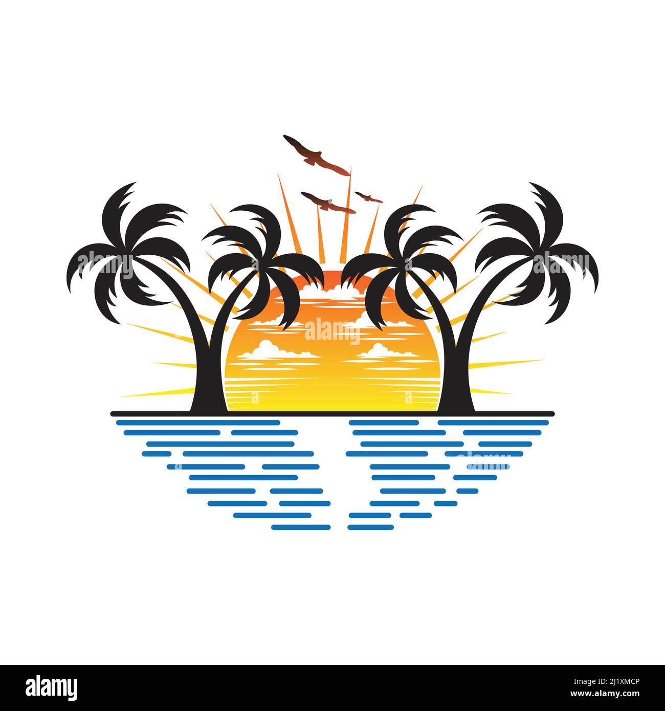 Ocean and beach panoramic landscape. Summer time design artwork ...