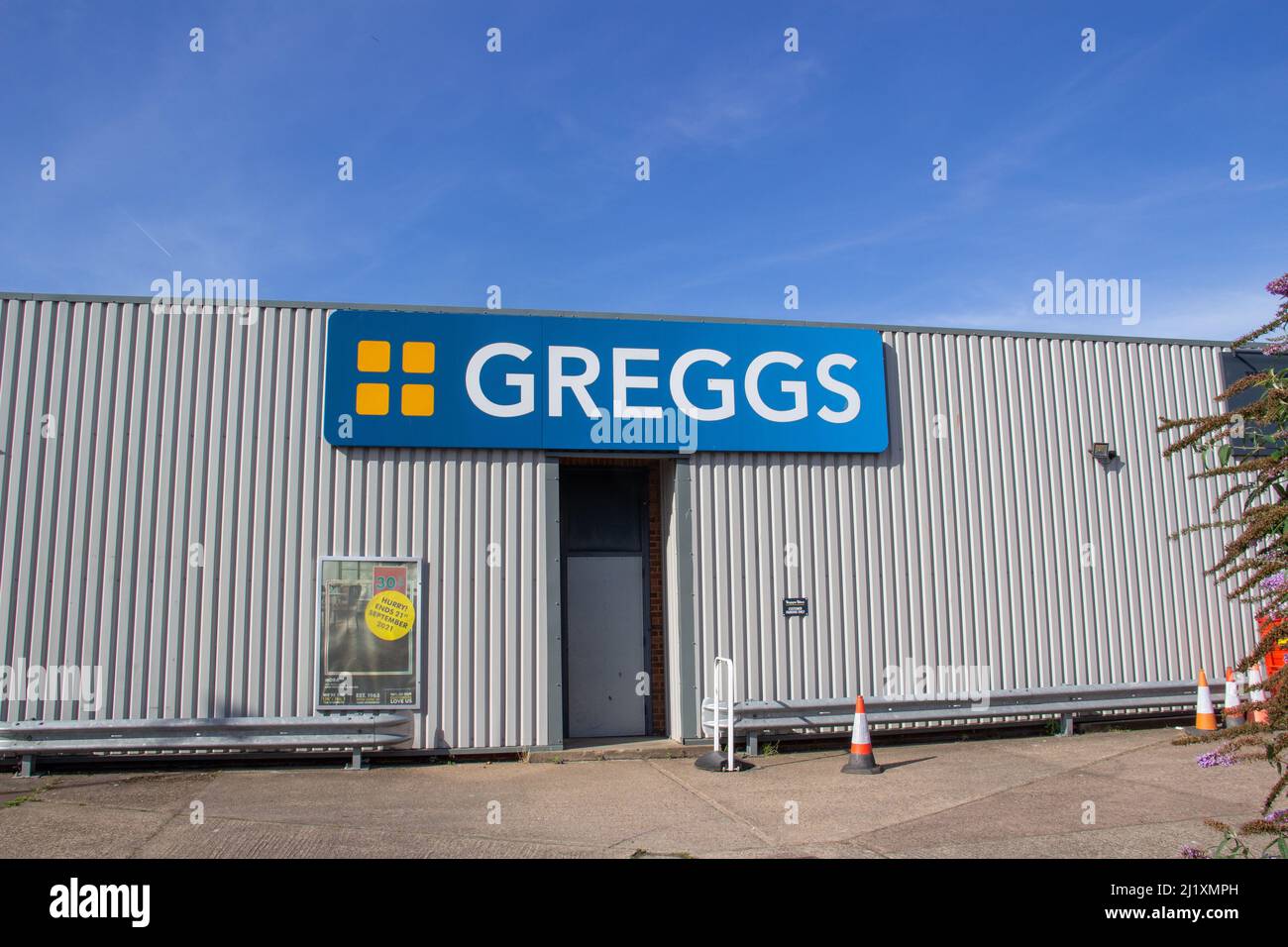 EXETER, DEVON, UK - SEPTEMBER 21, 2021 signage for Greggs bakery, Marsh ...