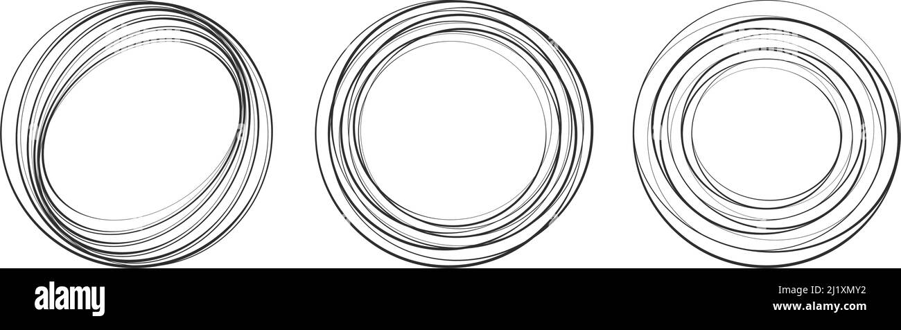 Random circles with hand drawn, free hand drawing effect. Concentric ...