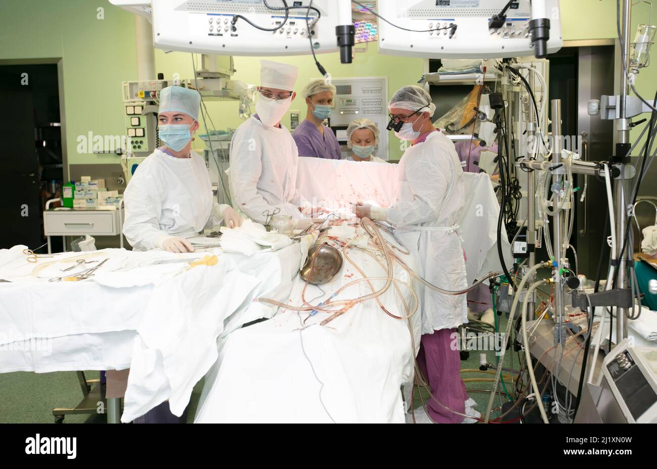 City Hospital. Surgical operating room in a hospital with doctors who ...