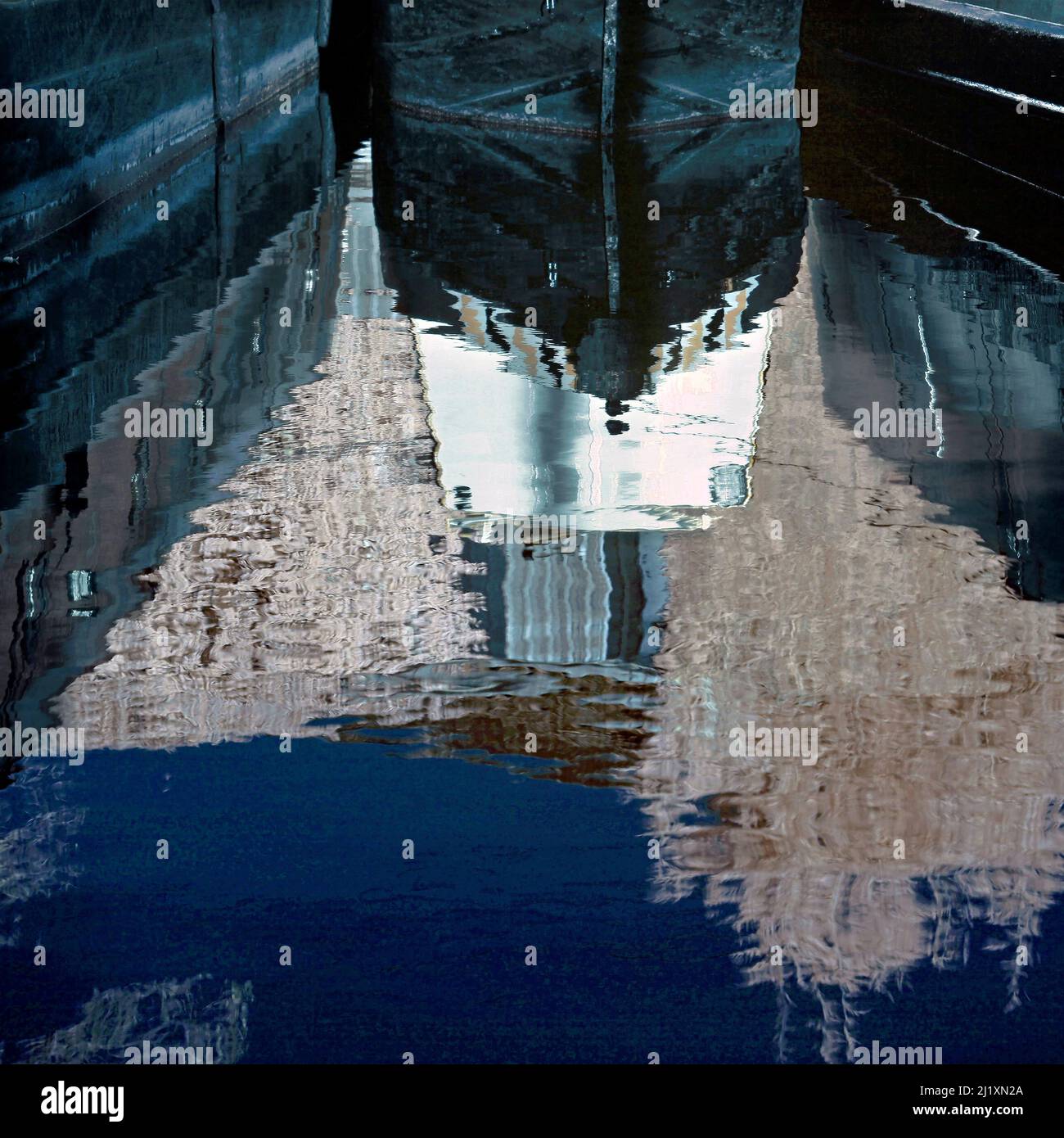 Abstract photograph, showing reflected pattern, line, shape, with a ...