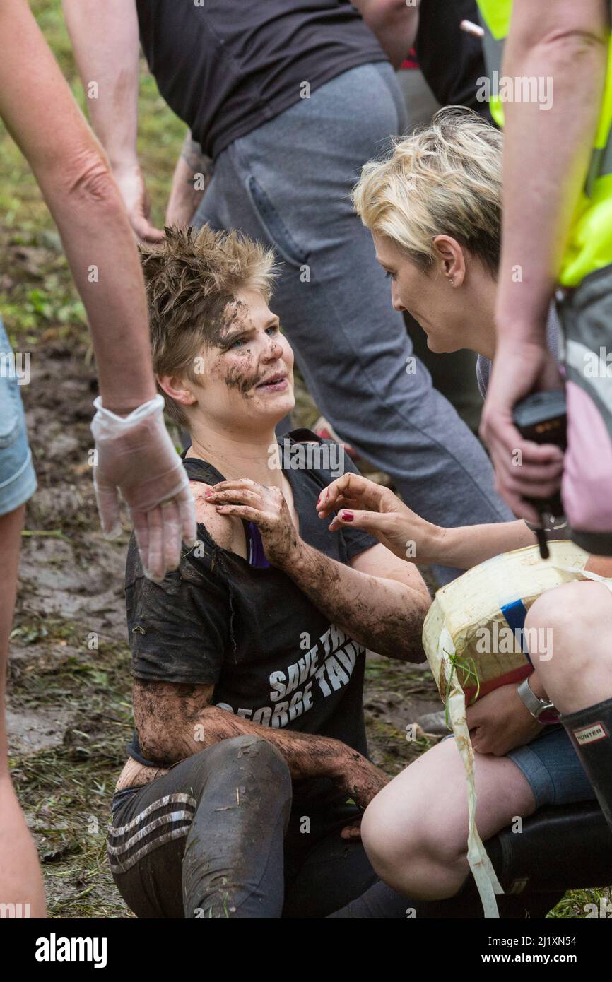 Gloucester, UK. The annual cheese rolling race held at Coopers Hill ...