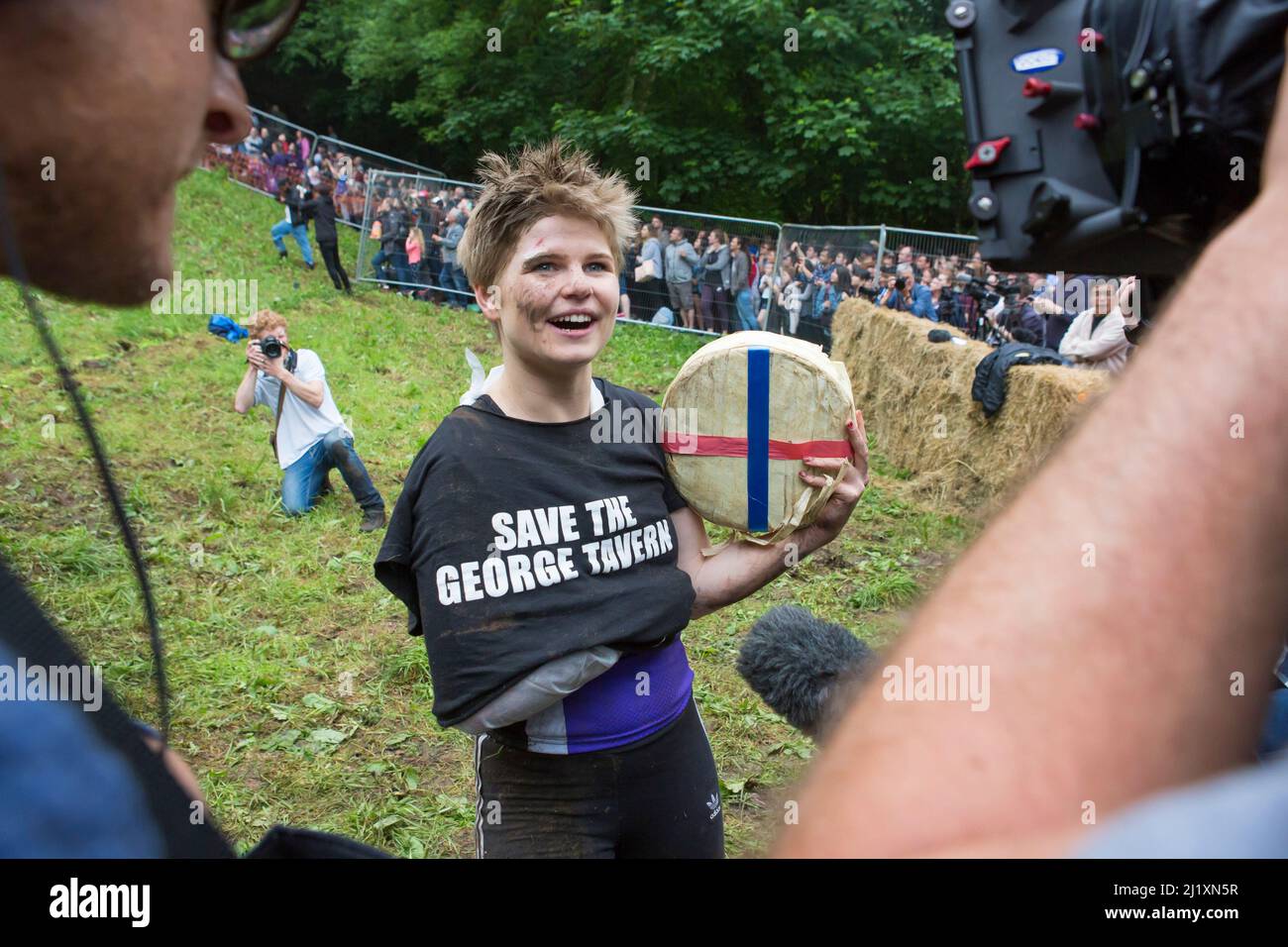Gloucester, UK. The annual cheese rolling race held at Coopers Hill ...