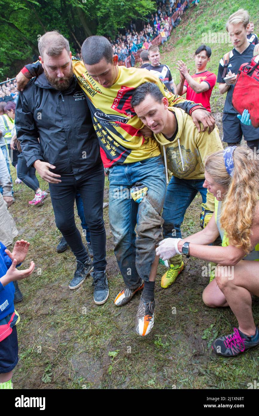 Gloucester, UK. The annual cheese rolling race held at Coopers Hill ...