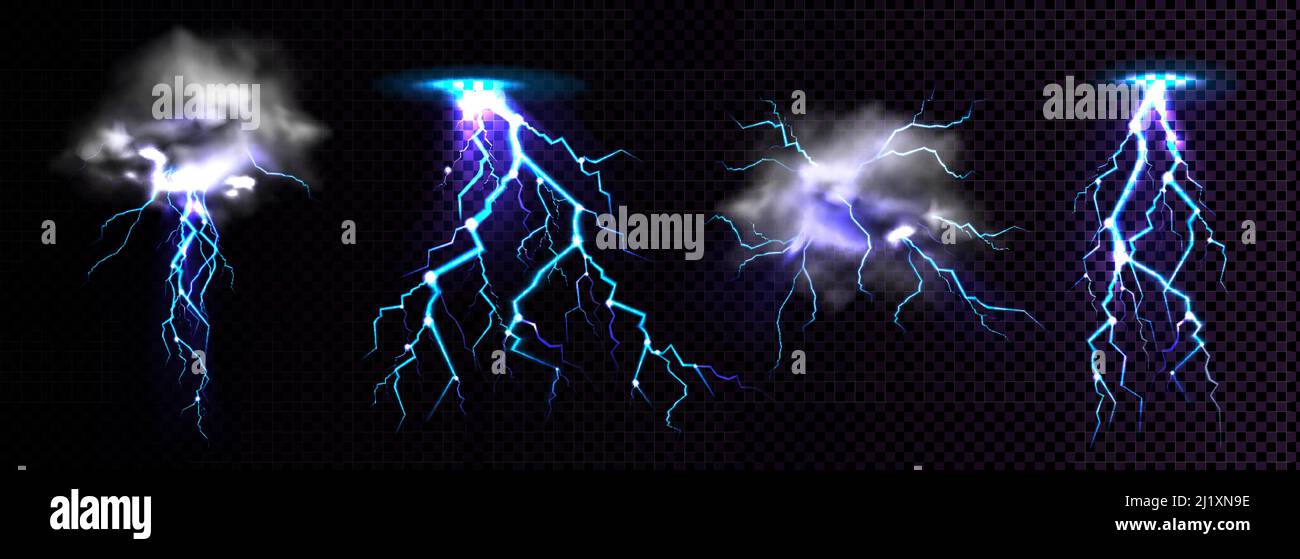 Lightning strikes and thundercloud, impact place or magical powerful ...